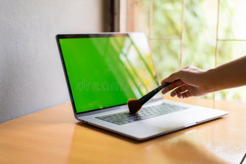 Laptop on Table in Work Space Concept Stock Image - Image of light ...