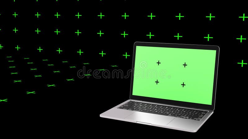 Laptop with Greenscreen and Trackingpoints for Advertising, Mockups or ...