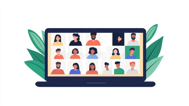 A Laptop with a Group of People on it Stock Illustration - Illustration ...