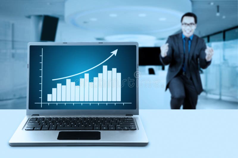 Laptop with Growing Chart and Businessman Stock Image - Image of adult ...