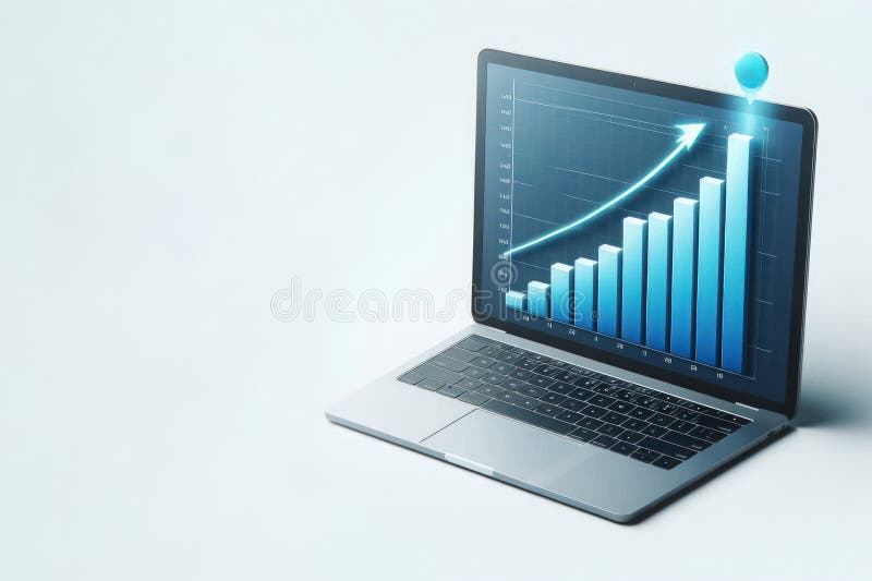 A Laptop with a Growth Graph and an Up Arrow. Space for Text. Stock ...