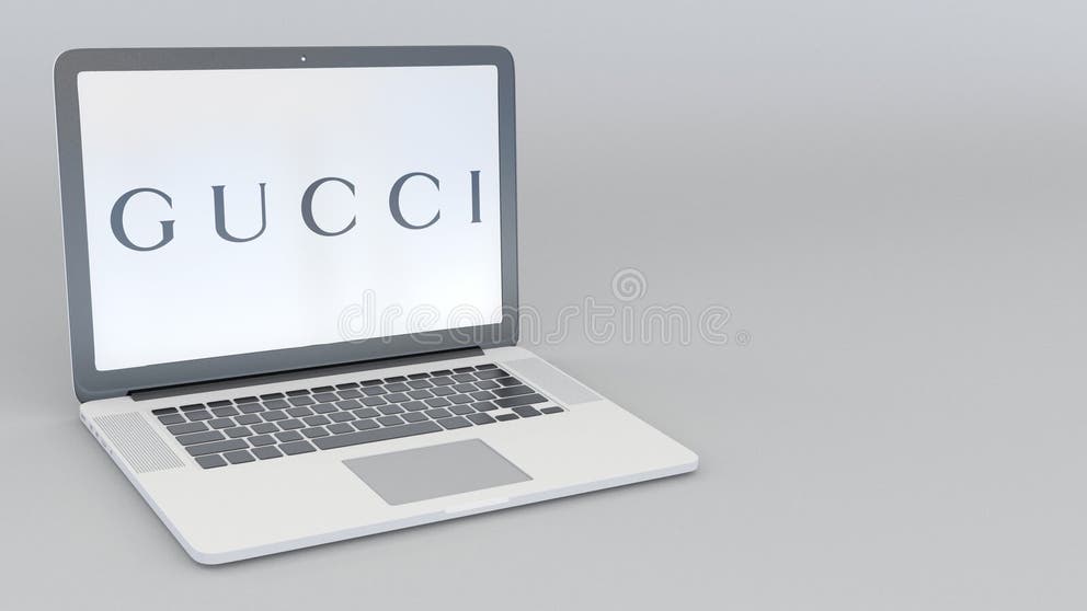 Laptop with Gucci Logo. Computer Technology Conceptual Editorial 3D ...