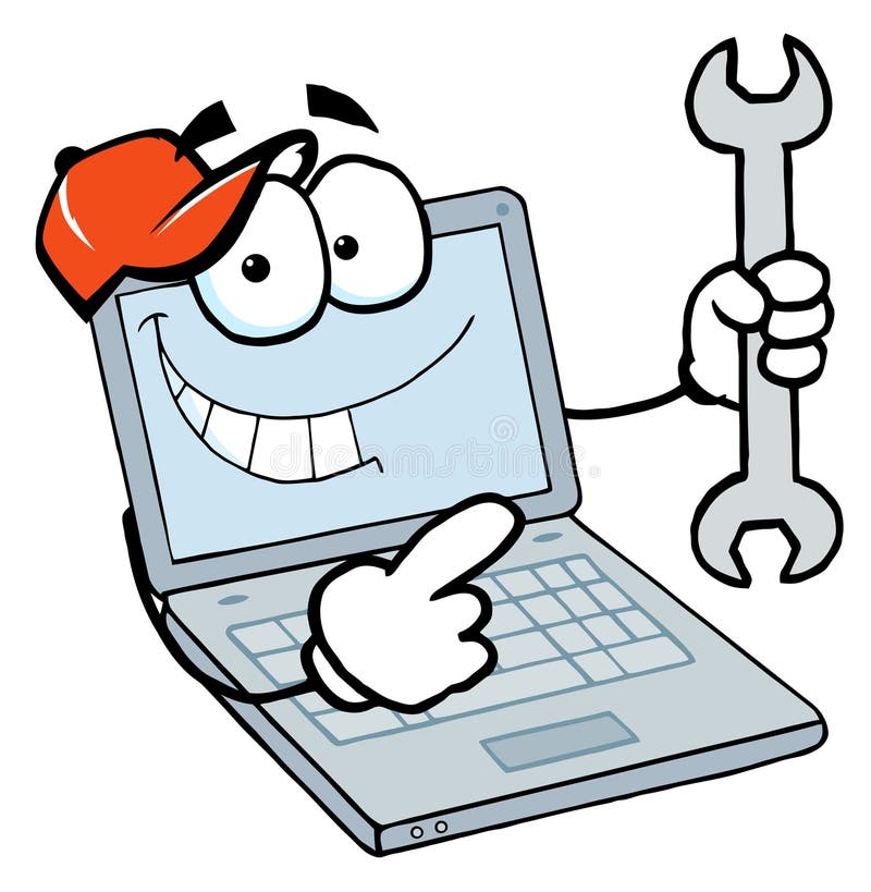 Laptop Guy Holding a Wrench Stock Vector - Illustration of vector ...