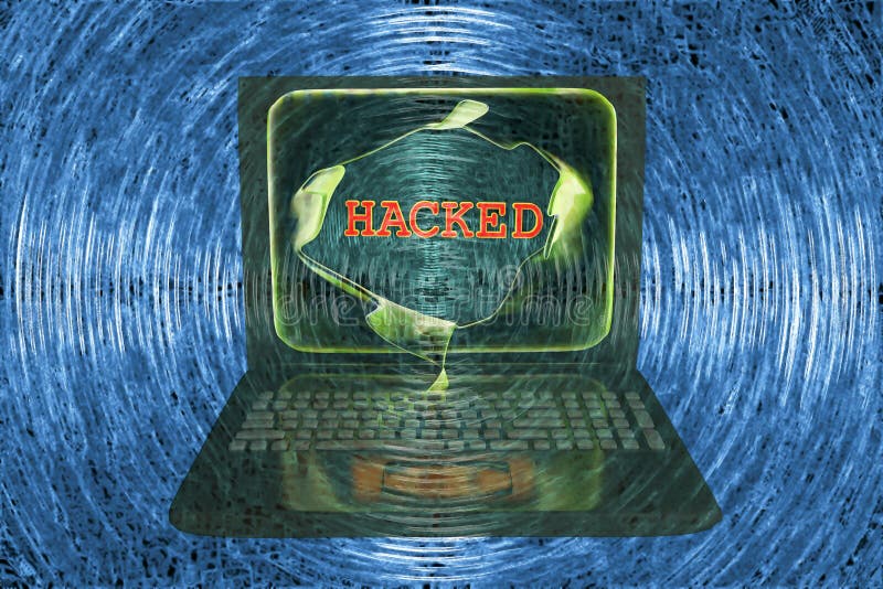 Laptop with hacked word stock illustration. Illustration of hacker ...