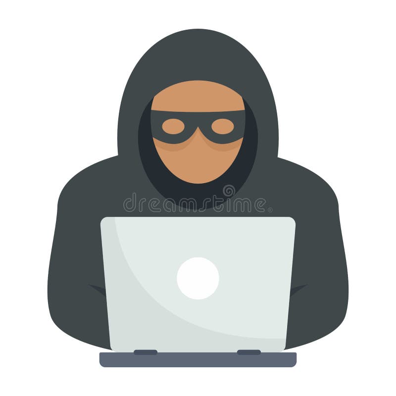 Flat, Mysterious Computer Hacker Icon. Red and White. Isolated on Black ...