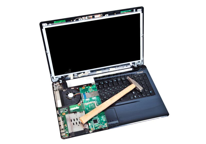 Laptop with Hammer on Keyboard Stock Image - Image of computertechnik ...