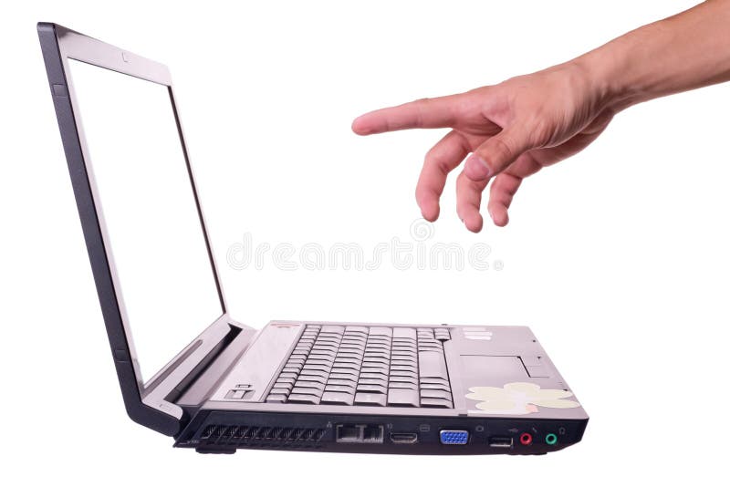 Finger Tiny Laptop (isolated on White) Stock Photo - Image of point ...