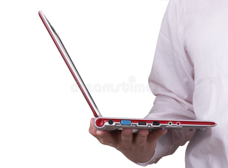 Laptop in hand stock photo. Image of portable, thin, white - 7767356