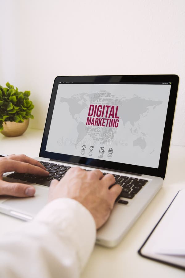 Laptop Hands Laptop Digital Marketing Stock Photo - Image of mock ...