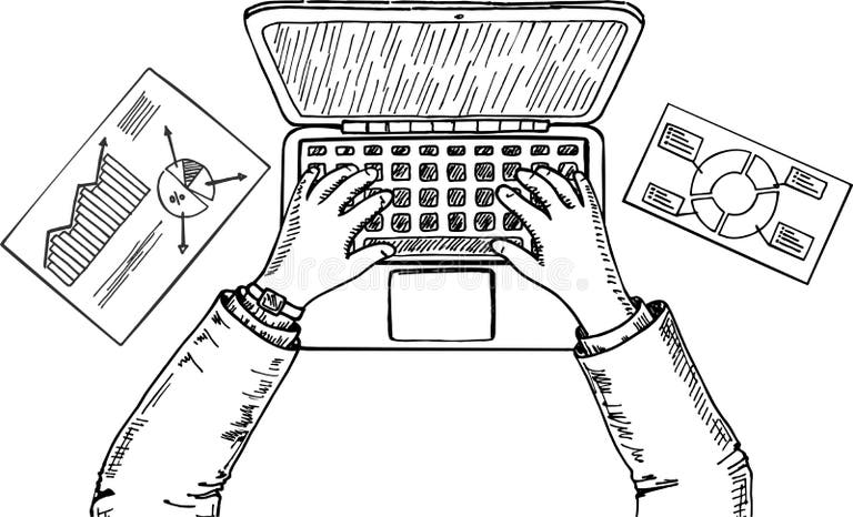 Hands Computer Keyboard Sketch Stock Illustrations – 310 Hands Computer ...
