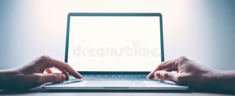 The Laptop with Hands Ready To Type on a Blank Screen. AI Generated ...