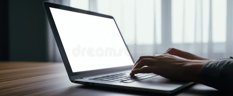 The Laptop with Hands Typing in a Modern, Well-lit Workspace..AI ...