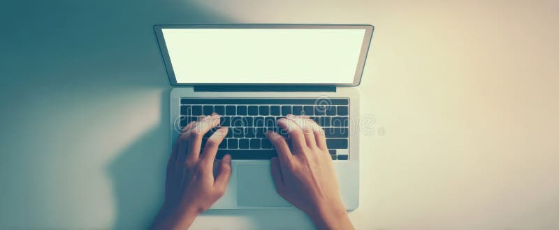 The Laptop with Hands Typing in a Modern Workspace Environment. AI Generated Image Stock Image ...
