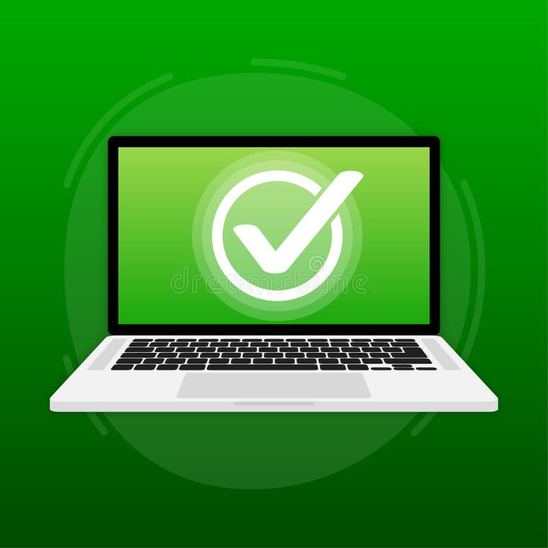 Laptop Having Approved Tick Notification, Successful Operation Check ...