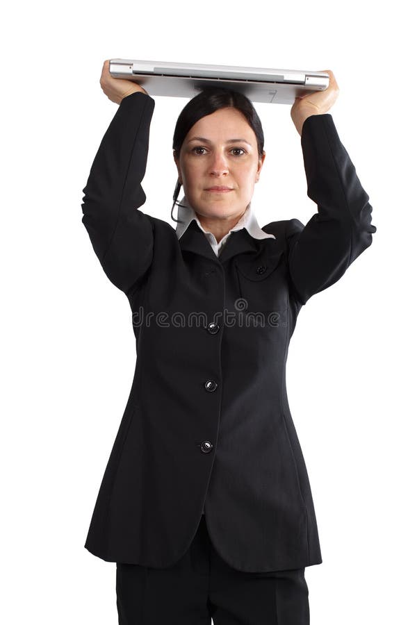 Laptop on head stock image. Image of looking, caucasian - 10548223