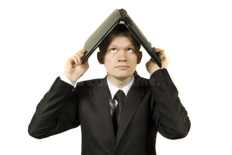Laptop on the head stock image. Image of education, computer - 23476999