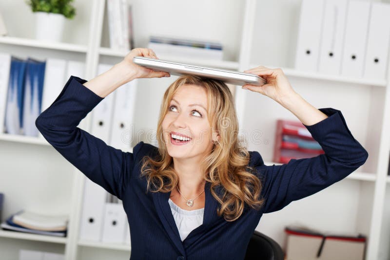 Laptop on head stock image. Image of laptop, office, connection - 31228421