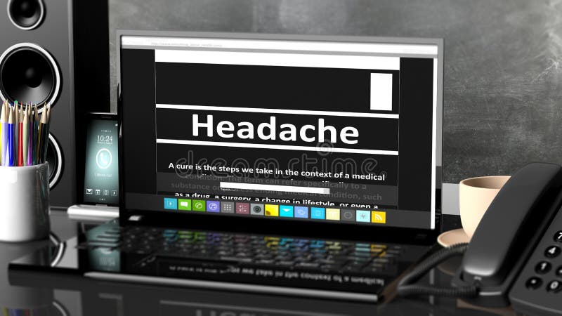 Laptop with Headache Information on Screen Stock Illustration ...