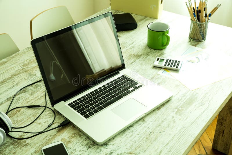 Laptop in the Home office stock photo. Image of house - 55951540