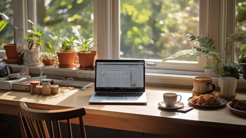 Laptop Homework Kitchen Table Stock Illustration - Illustration of ...