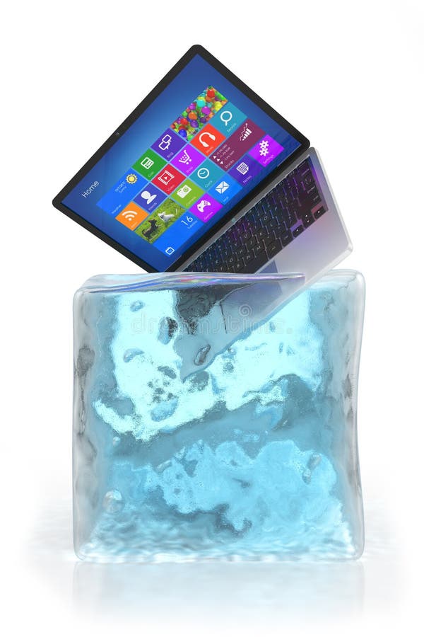 Laptop in ice cube stock illustration. Illustration of multimedia ...