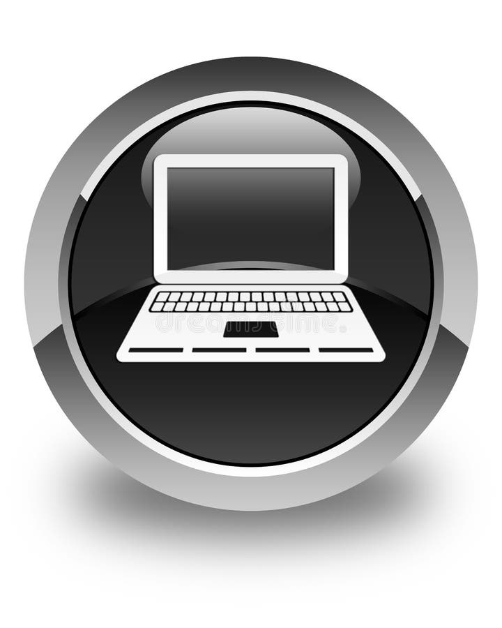 Laptop Icon Glossy Black Round Button Stock Illustration - Illustration ...