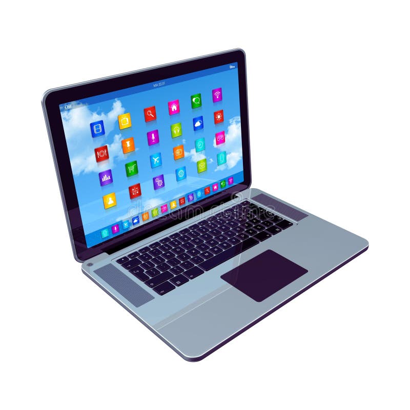 Laptop with Icon Interface Mockup Design Stock Illustration ...