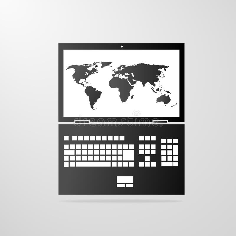 Laptop Icon with World Map Gray Vector Stock Vector - Illustration of ...