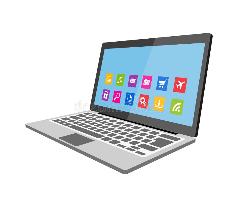 Laptop with Icons Flat Illustration Stock Vector - Illustration of ...