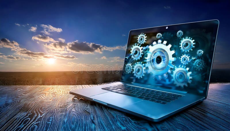 A Laptop with Icons and Gear Elements, Highlighting Industry Technology ...