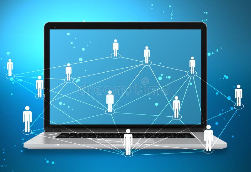 Laptop and Icons People Connect Network on World Stock Illustration ...