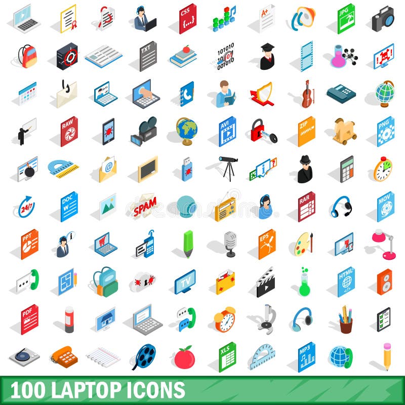 100 Laptop Icons Set, Isometric 3d Style Stock Vector - Illustration of ...