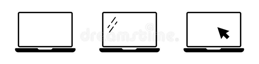Laptop Icons Set. Laptop with Pointer or Cursor on Screen Icon Stock ...