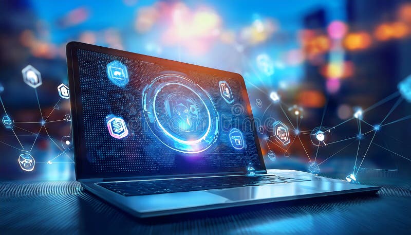 A Laptop with Icons and Virtual Interface, Highlighting an Abstract ...