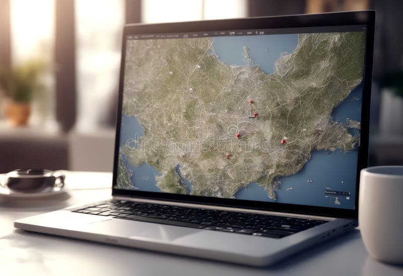 Laptop Illustration 3d Map Pointer Location Global Positioning System ...