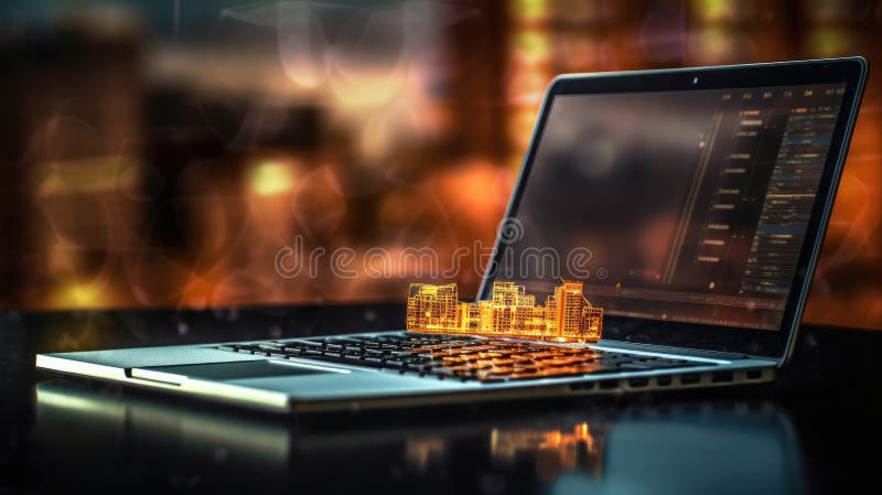 Laptop with an Image of a Building on it Stock Illustration ...