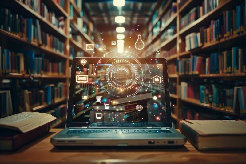 Laptop with Innovative Futuristic Technology on Inside of Photo in the ...