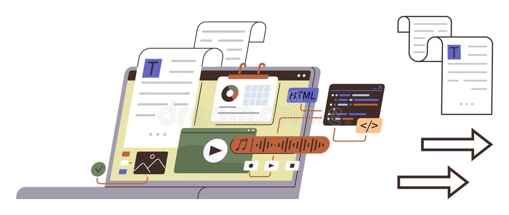Laptop Interface Displaying Digital Content Editing, Development Tools ...