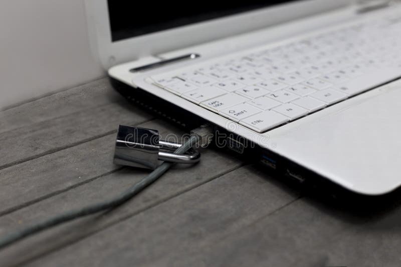 Laptop Internet Security with Lan Cable on Combination Lock. Stock ...