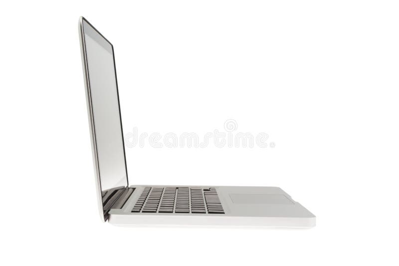 Laptop with Blank Screen in Angled Position Isolated on White ...