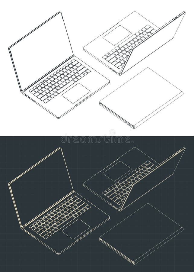 Laptop Isometric Blueprints Stock Vector - Illustration of system ...