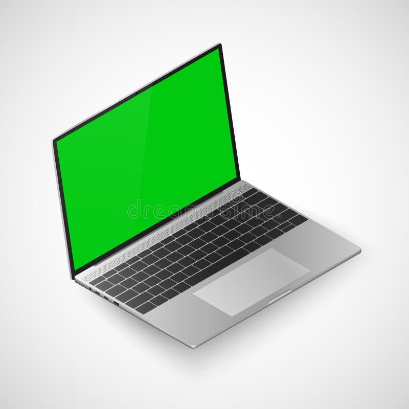 Laptop Isometric View. Realistic Laptop with Green Screen for Your Data ...