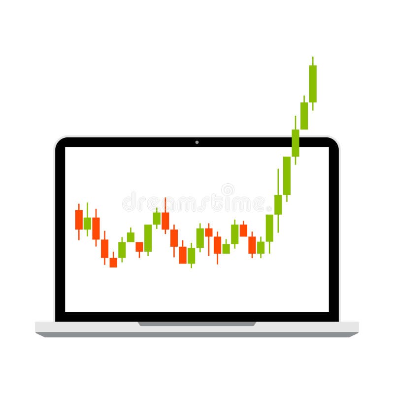 Laptop with Japanese Candlestick Chart Showing Growth Trend. Vector ...