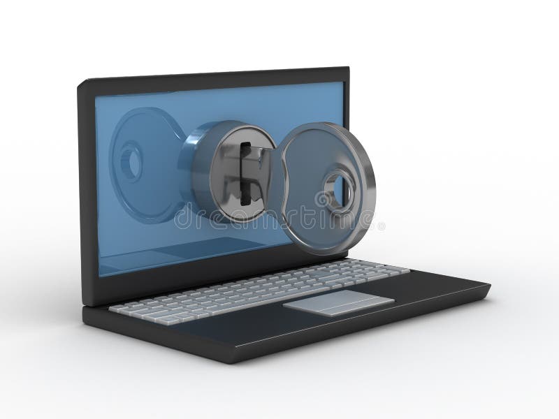 Laptop 3D with Lock and Key. Computer Security Stock Illustration ...
