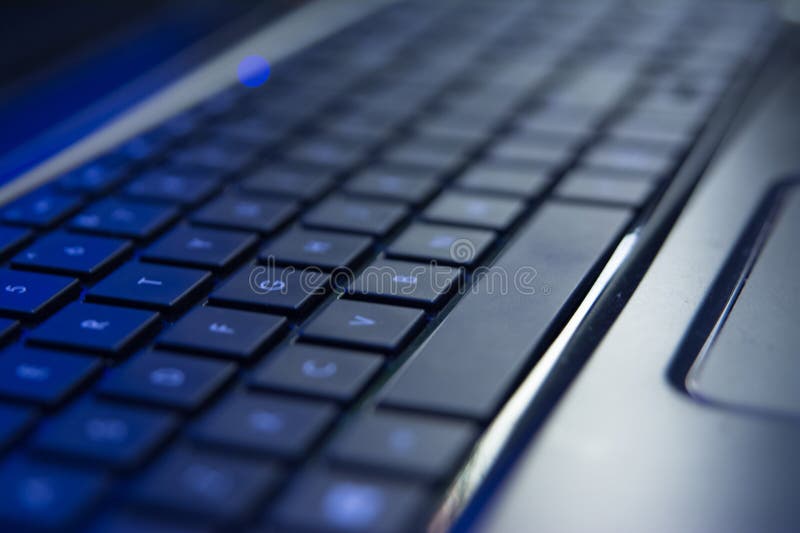 Laptop Keyboard, Blue Light Stock Image - Image of electronics ...