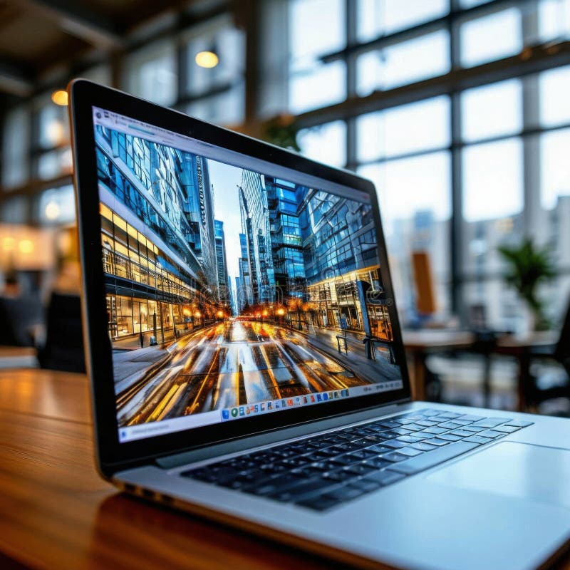 Laptop Keyboard with Building Reflection Stock Illustration ...