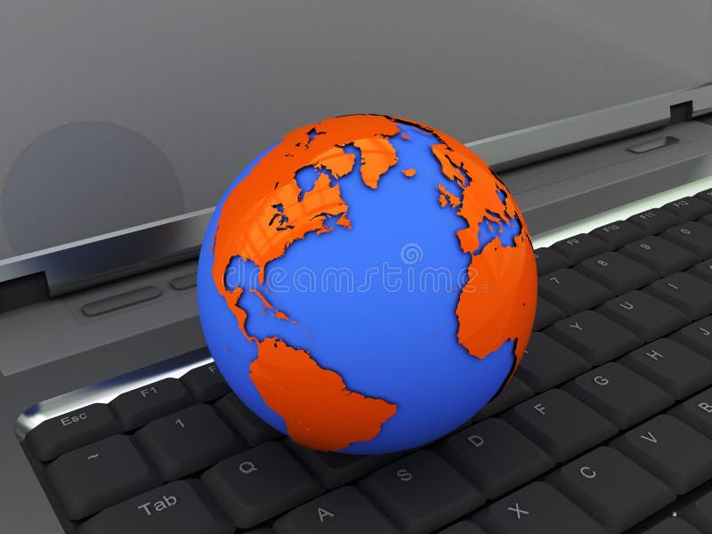 Laptop keyboard with earth stock illustration. Illustration of internet ...
