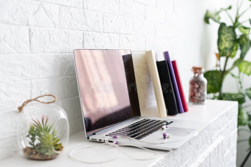 Laptop Keyboard with Headphones and Diary on Table Editorial Stock ...