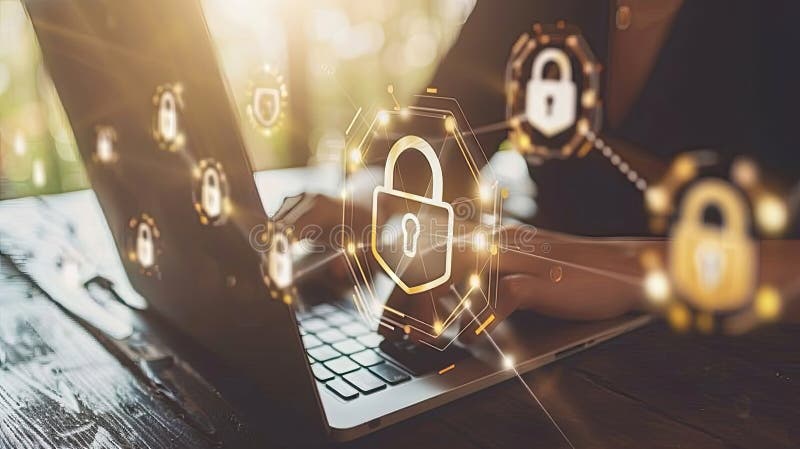 A Laptop with a Keyboard and a Large Image of a Lock on the Screen ...