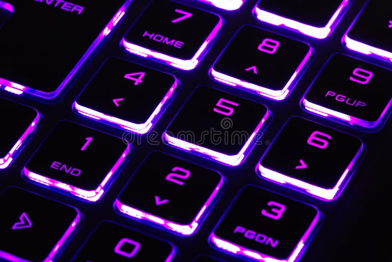 Laptop Keyboard Numeric Pad with Purple Lighting Close-up Stock Photo ...